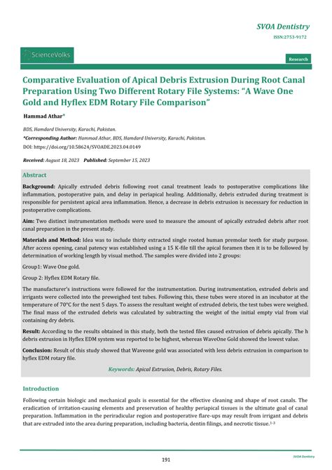 Pdf Comparative Evaluation Of Apical Debris Extrusion During Root Canal Preparation Using Two