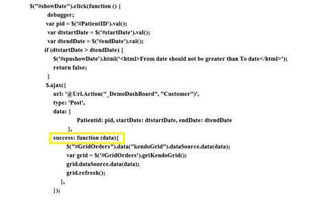 C How To Bind Data To Kendo Grid By Passing Date From Kendo