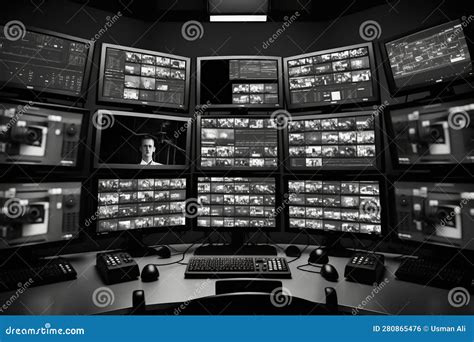 Secure Surveillance Cctv Room Monitoring Multiple Camera Feeds Ai Royalty Free Stock Image