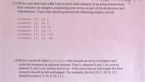 Solved 11 Write Code That Uses A For Loop To Print Each