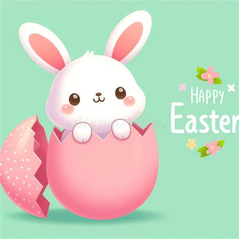 Cute Fluffy Easter Rabbit Hatching From An Easter Egg Happy Easter Stock Illustration