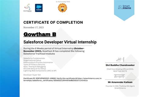 Delighted To Share My Accomplishment Of Earning A Certificate Of Completion In Salesforce