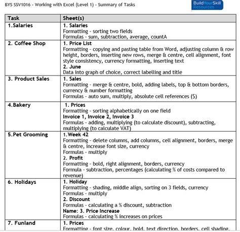 BYS SSV Working With Excel Task Details Build Your Skill