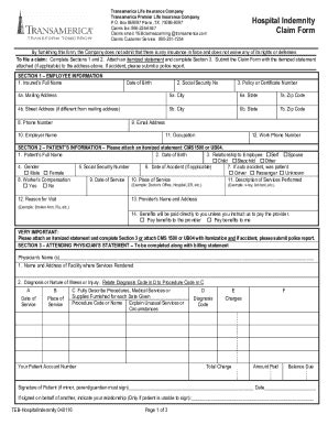 Hospital Indemnity Claim Form Transamerica Fill Out And Sign