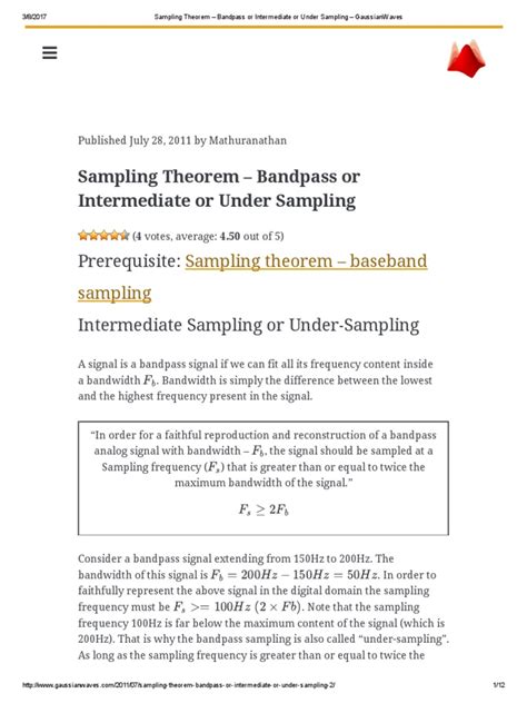 Sampling Theorem Bandpass Or Intermediate Or Under Sampling Gaussianwaves Pdf Pdf
