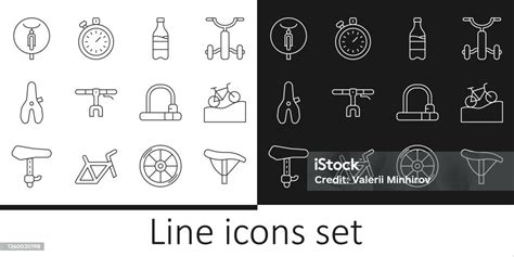 세트 라인 자전거 좌석 산악 자전거 물 핸들 바 잠금 및 스톱 워치 아이콘스포츠 병 벡터 건강한 생활방식에 대한 스톡 벡터 아트 및 기타 이미지 Istock