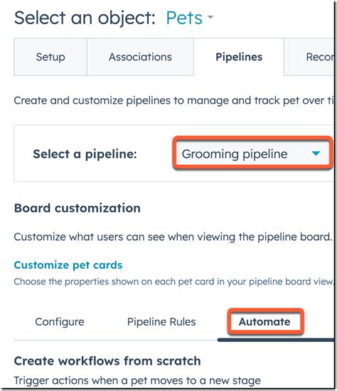set up custom object pipeline automation