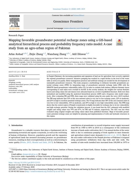 Arshad Et Al 2020 Mapping Favorable Groundwater Potential Recharge