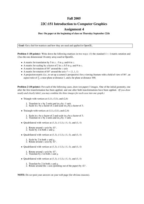 Problems Of Assignment 4 Introduction To Computer Graphics 22c 151