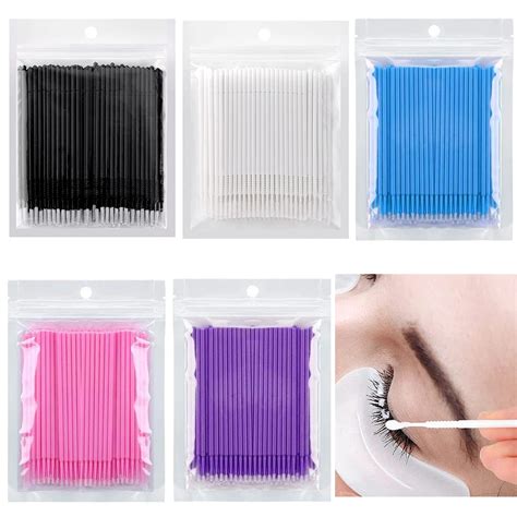 100pcs Micro Eeyelash Brush Disposable Long Head Microbrush Applicators