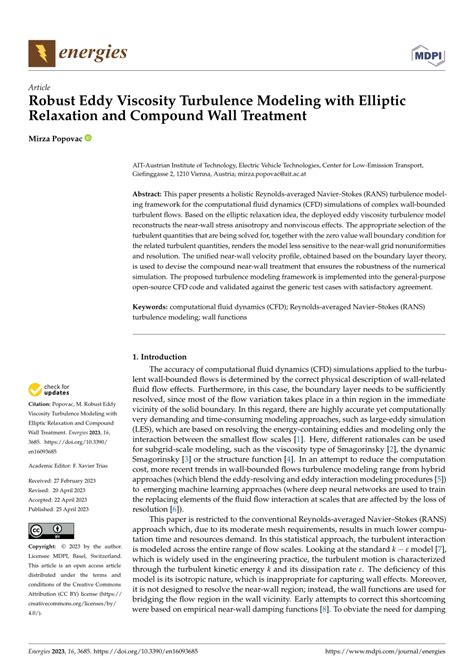 Pdf Robust Eddy Viscosity Turbulence Modeling With Elliptic Relaxation And Compound Wall Treatment