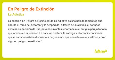 Significado De La Canción En Peligro De ExtinciÓn La Adictiva