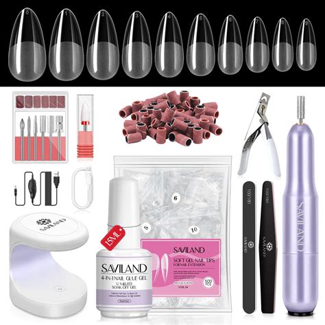 Saviland Almond Gel X Nail Kit Nail Drill Kit U V Lamp For Nail 500pcs Nail Tips