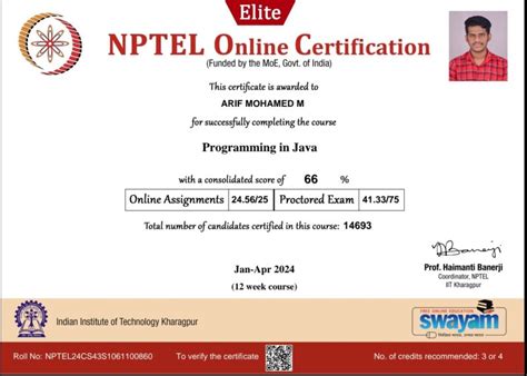 Finished Programming In Java Course By Nptel Arif Mohamed Posted On