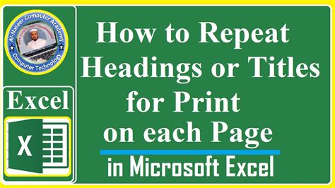 How To Repeat Headings Or Titles For Print On Each Page In Excel Youtube