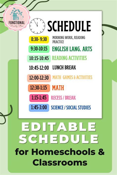 Editable Class Schedule Visual Daily Schedule Template Classroom