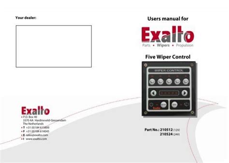 Users Manual For Five Wiper Control Exalto