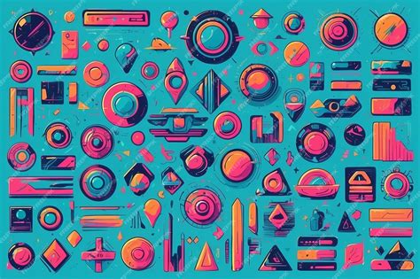 Premium Photo Retro Futuristic Elements For Design Big Collection Of Abstract Graphic