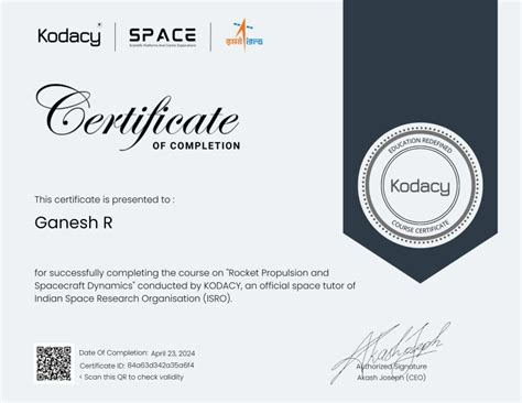 Ganesh R On Linkedin Excited To Share That Ive Successfully Completed The Rocket Propulsion