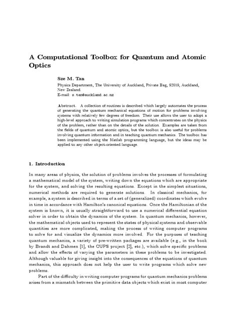 Tan A Computational Toolbox For Quantum And Atomic Optics Pdf Pdf