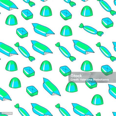 벡터 원활한 블루 그린 패턴 직물 섬유 종이 포장의 디자인에 대 한 흰색 배경에 과자 그리기 그래픽 달콤한 음식에 대한 스톡 벡터 아트 및 기타 이미지 Istock