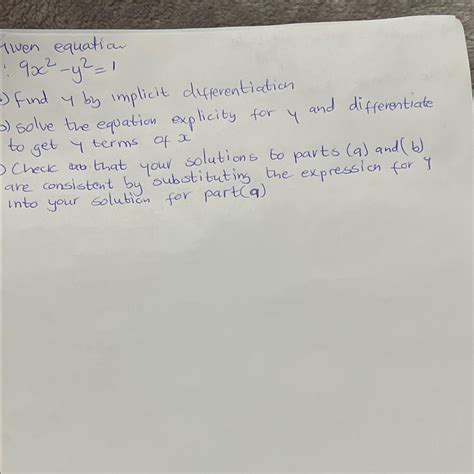 Solved 1wen Equation9x2 Y21find 4 ﻿by Implicit