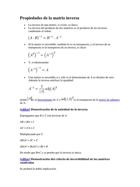 Propiedades De La Matriz Inversa Determinante Matriz Matemáticas