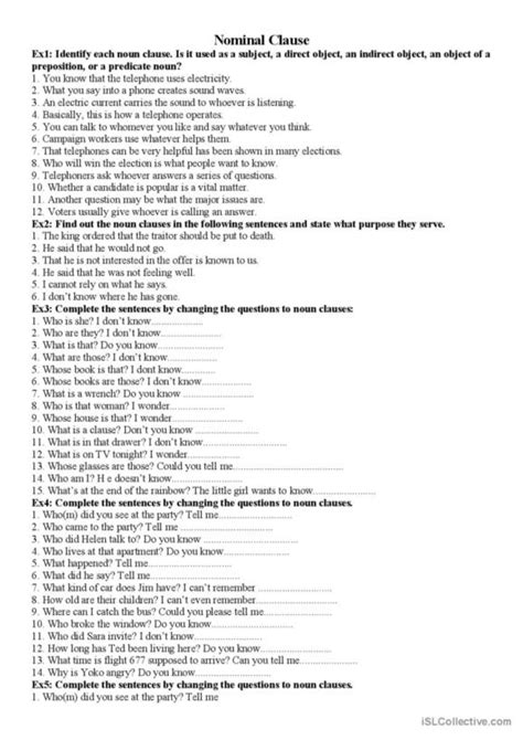 10 Nominal English Esl Worksheets Pdf And Doc
