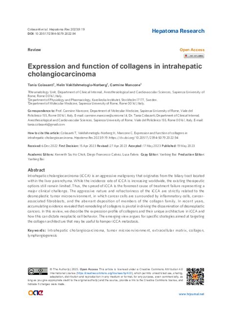 Pdf Expression And Function Of Collagens In Intrahepatic Cholangiocarcinoma