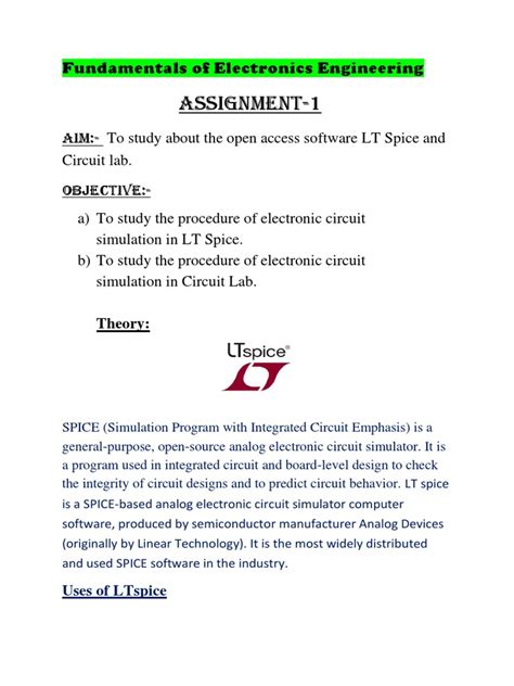 Assignment 1 Fundamentals Of Electronics Engineering Pdf Spice Electrical Network