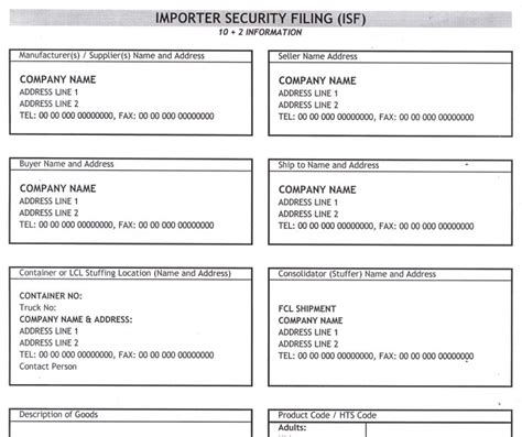 General Knowledge Library Isf Form 10 2 Importer Security Filing Template