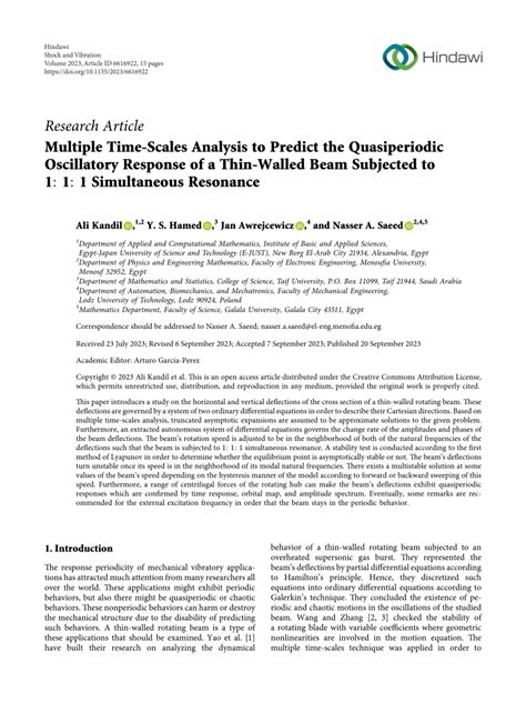Pdf Multiple Time Scales Analysis To Predict The Quasiperiodic Oscillatory Response Of A Thin
