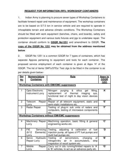 Request For Information Rfi Workshop Indian Army