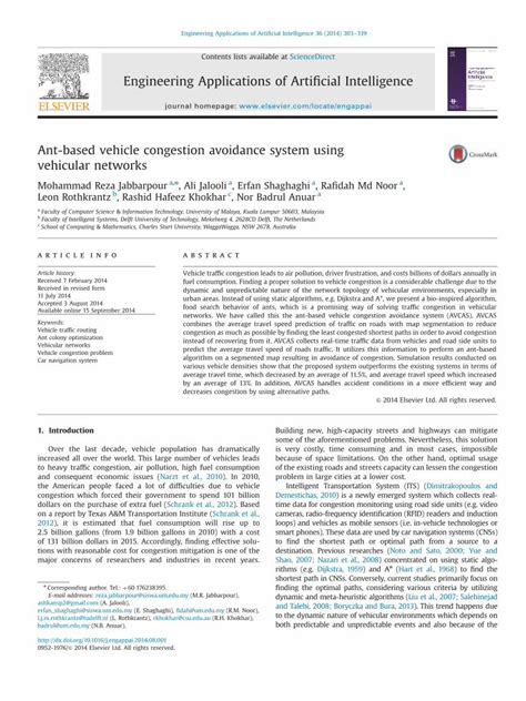 Pdf Ant Based Vehicle Congestion Avoidance System Using Vehicular