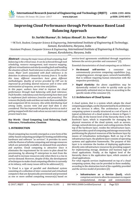 improving cloud performance through performance based load balancing