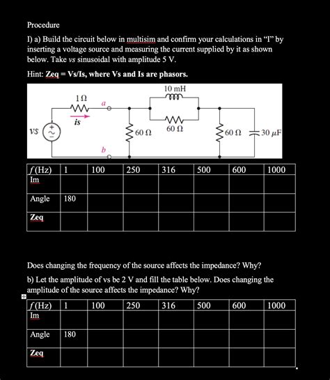 solved procedure i a build the circuit below in multisim and confirm 1 answer