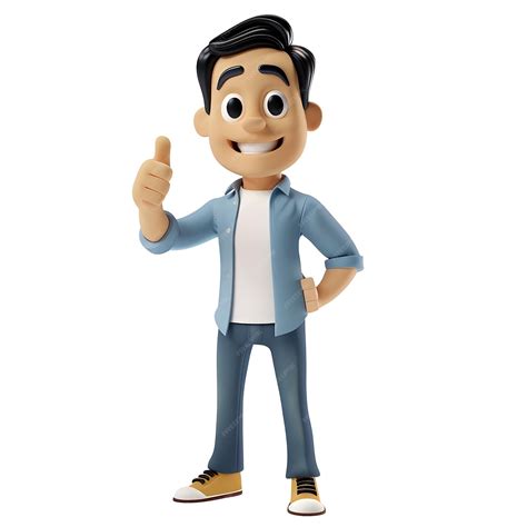 Happy Cartoon Asian Man Showing Thumbs Up Gesture On White Background