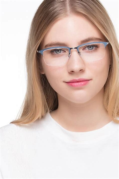 Logic Rectangle Matte Blue Semi Rimless Eyeglasses Eyebuydirect