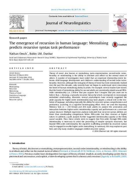 pdf the emergence of recursion in human language mentalising