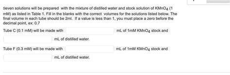 Solved Seven Solutions Will Be Prepared With The Mixture Of Chegg