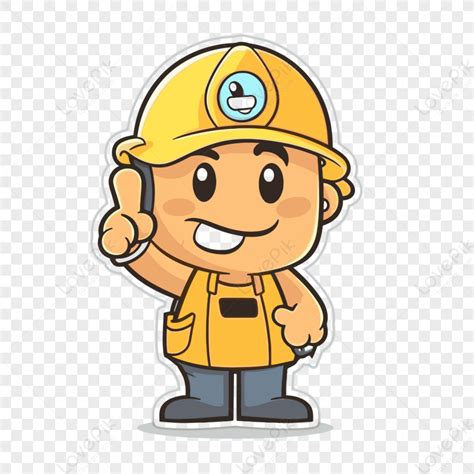 엄지손가락 스티커와 함께 만화 일러스트 작업자 남자 벡터노란색미술 Png 일러스트 무료 다운로드 Lovepik