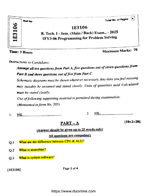 Btech 1 Sem Programming For Problem Solving 1e3106 2025 2 Pdf