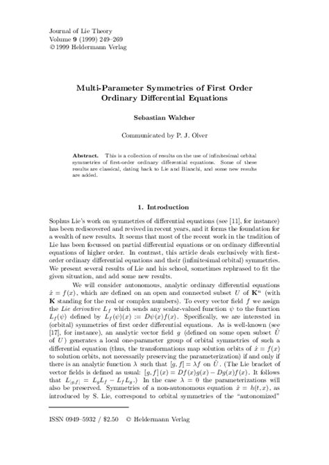 Pdf Multiparameter Symmetries Of First Order Ordinary Dieren Tial