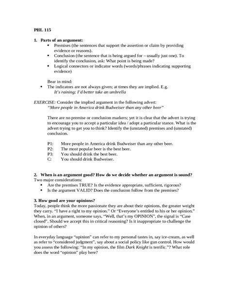 Parts Of An Argument Lecture Notes Phl 115 Docsity