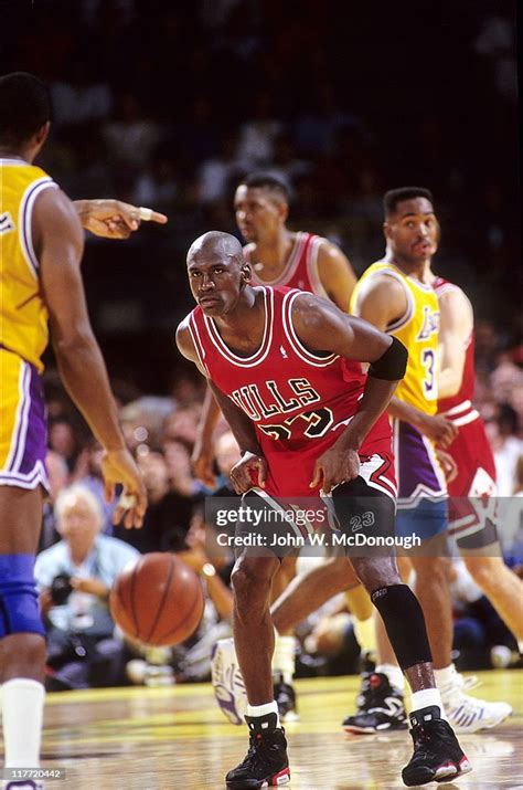 Chicago Bulls Michael Jordan In Action Vs Los Angeles Lakers At Great