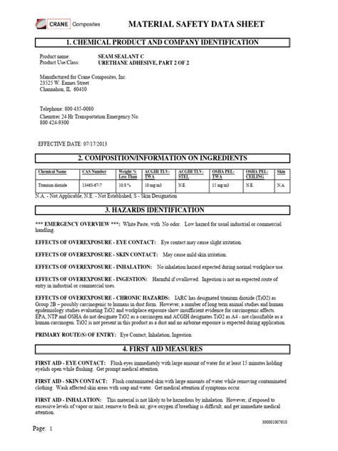 Polyurethane Seam Sealant R53827 Sds 1191831 Pdf Firefighting