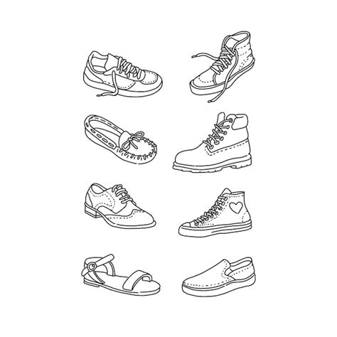 신발 손으로 그린 낙서 삽화 벡터 세트 프리미엄 벡터