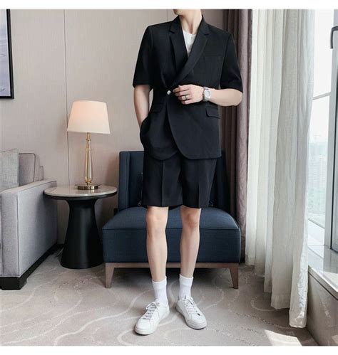 남성 여름 반팔 정장 세트 캐주얼 얇은 자켓 반바지 상하 투피스 슬림핏 정장 투세트 빅사이즈 티몬