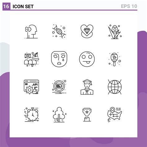 Set Of 16 Vector Outlines On Grid For Box Holiday Genetic Grass Wedding Editable Vector Design