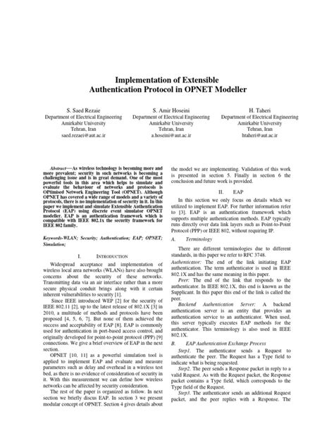 implementation of extensible autentication protocol in opnet modeler